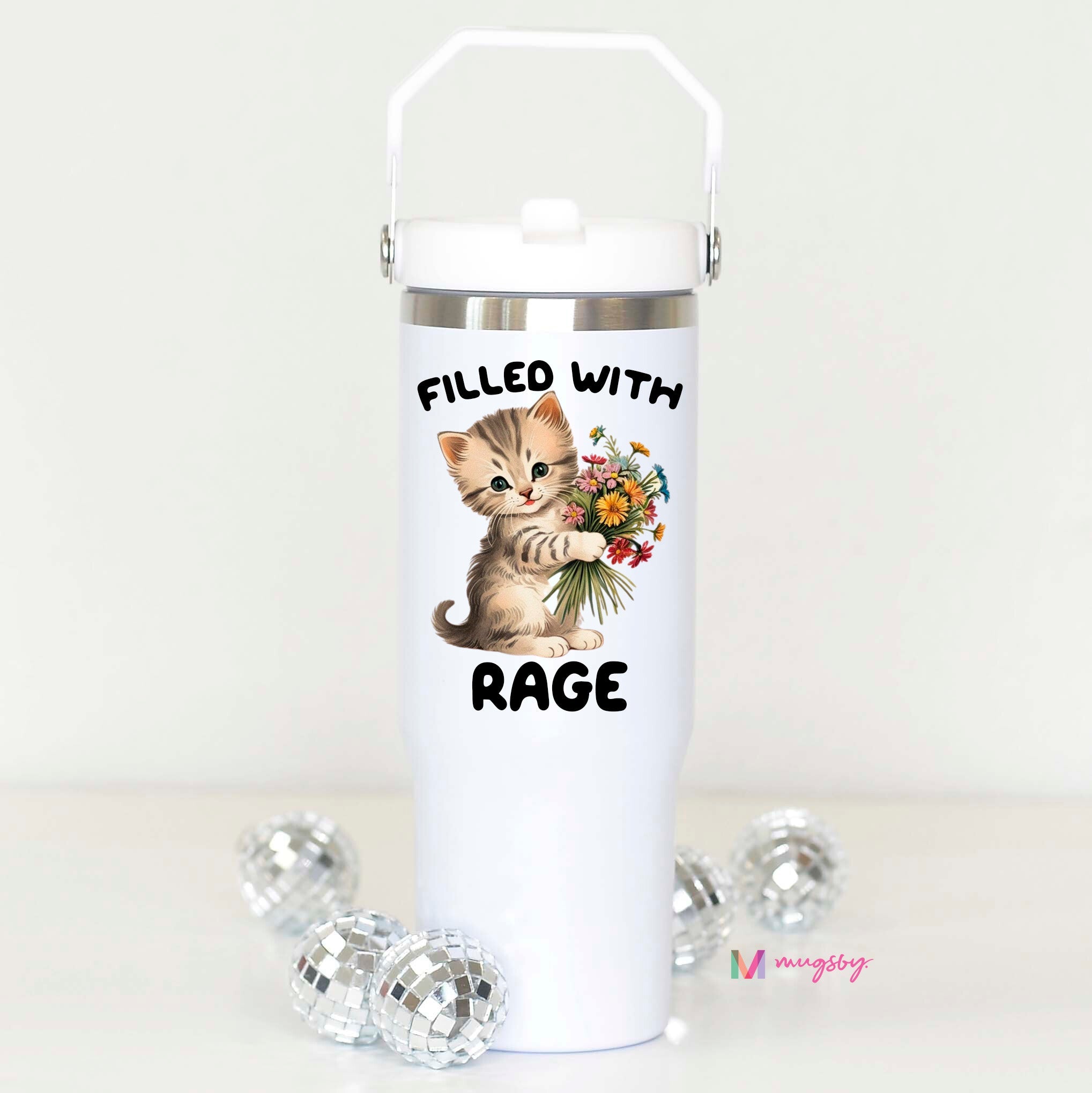 Filled with Rage Flip Straw Cup – Funny Iced Coffee Tumbler – Mugsby